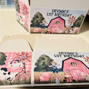 Farm Pink Gable Boxes -farm Birthday - Barnyard Pink Party- Farmhouse ...
