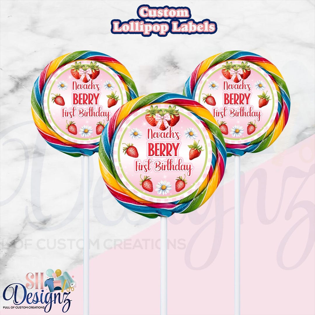 Berry First Birthday Lollipop Labels, Strawberry Birthday Party, Berry ...