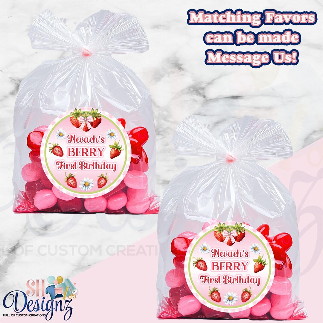 Berry First Birthday Sticker Labels, Strawberry Birthday Party, Berry ...