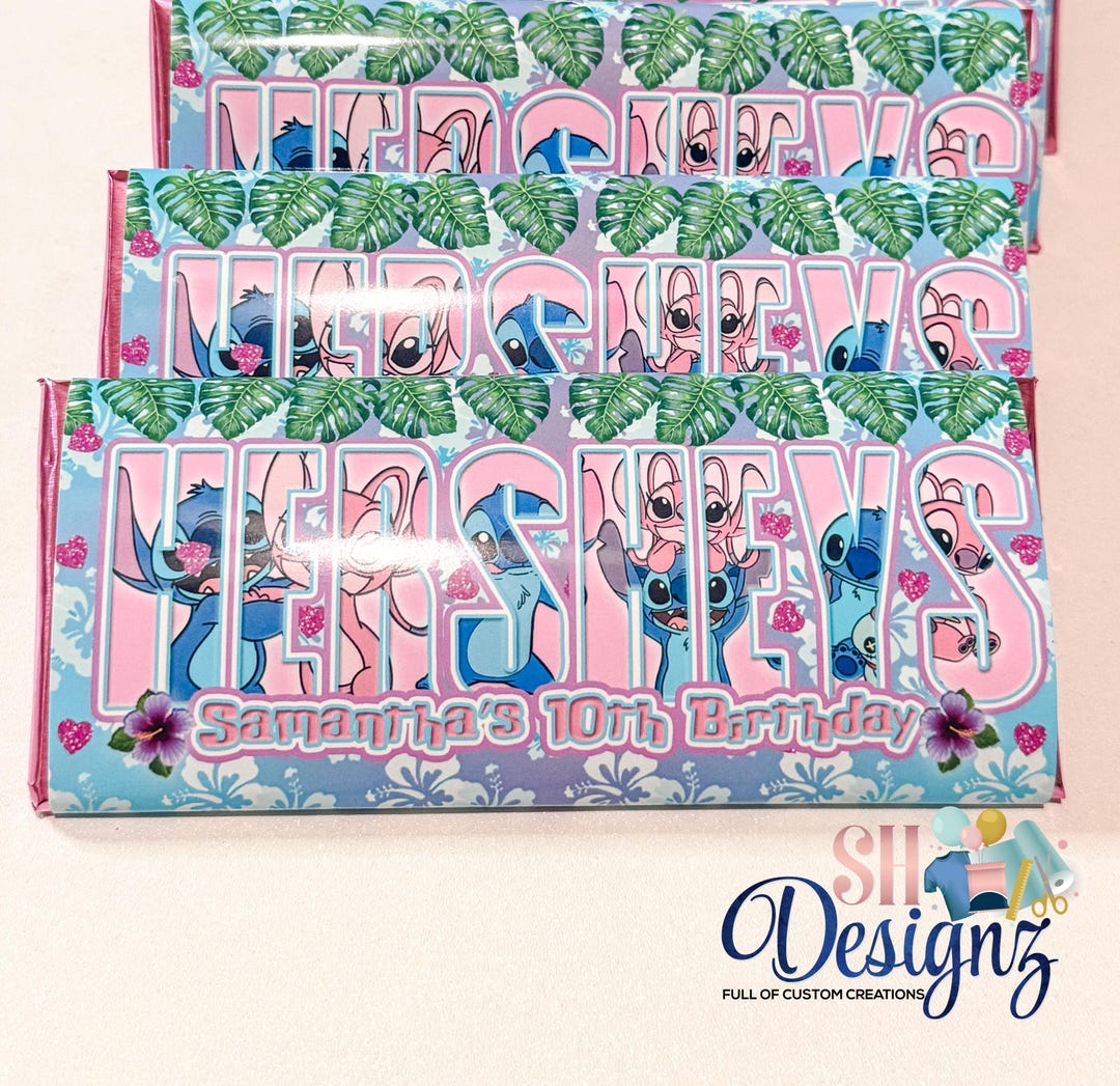 Stitch Birthday Chocolate Bar Candies, Stitch and Angel Birthday Party ...