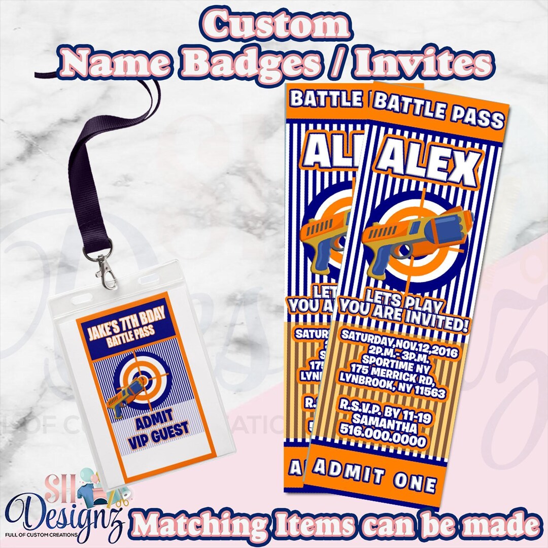 Dart Gun Party Name Tags, Dart Gun Party Invitations, Dart Gun Birthday ...