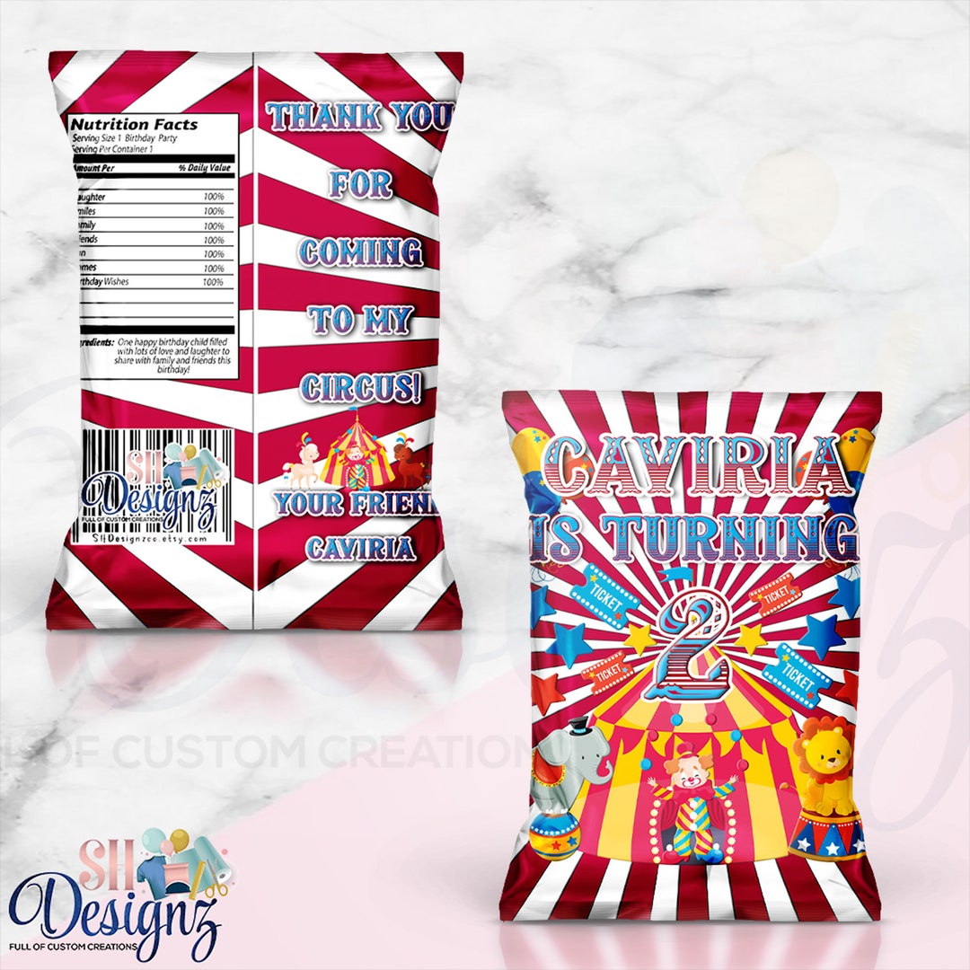 Circus Chip Bags - Circus Pink Party - Circus Party - Carnival Birthday ...