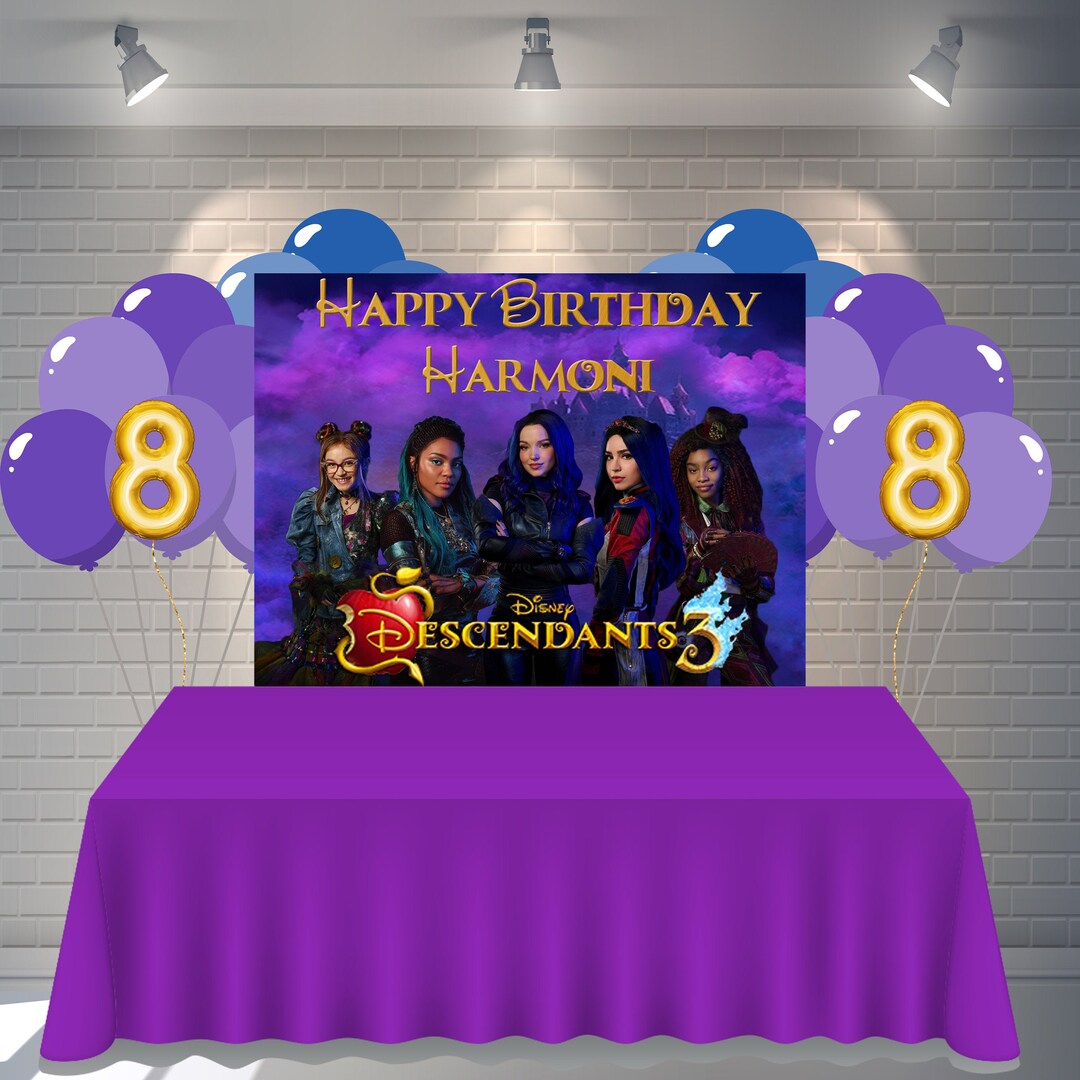 Descendants Birthday Party Banner Backdrop, Descendants Evie Mal Uma ...