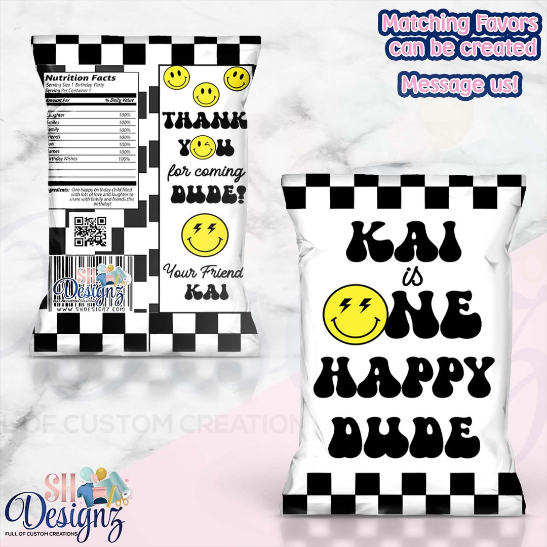 ONE HAPPY DUDE Birthday Chip Bags | 1st Birthday Chip Bag Wrapper ...