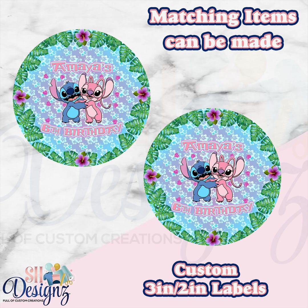 Stitch Birthday Stickers Labels, Stitch and Angel Birthday Party, Lilo ...