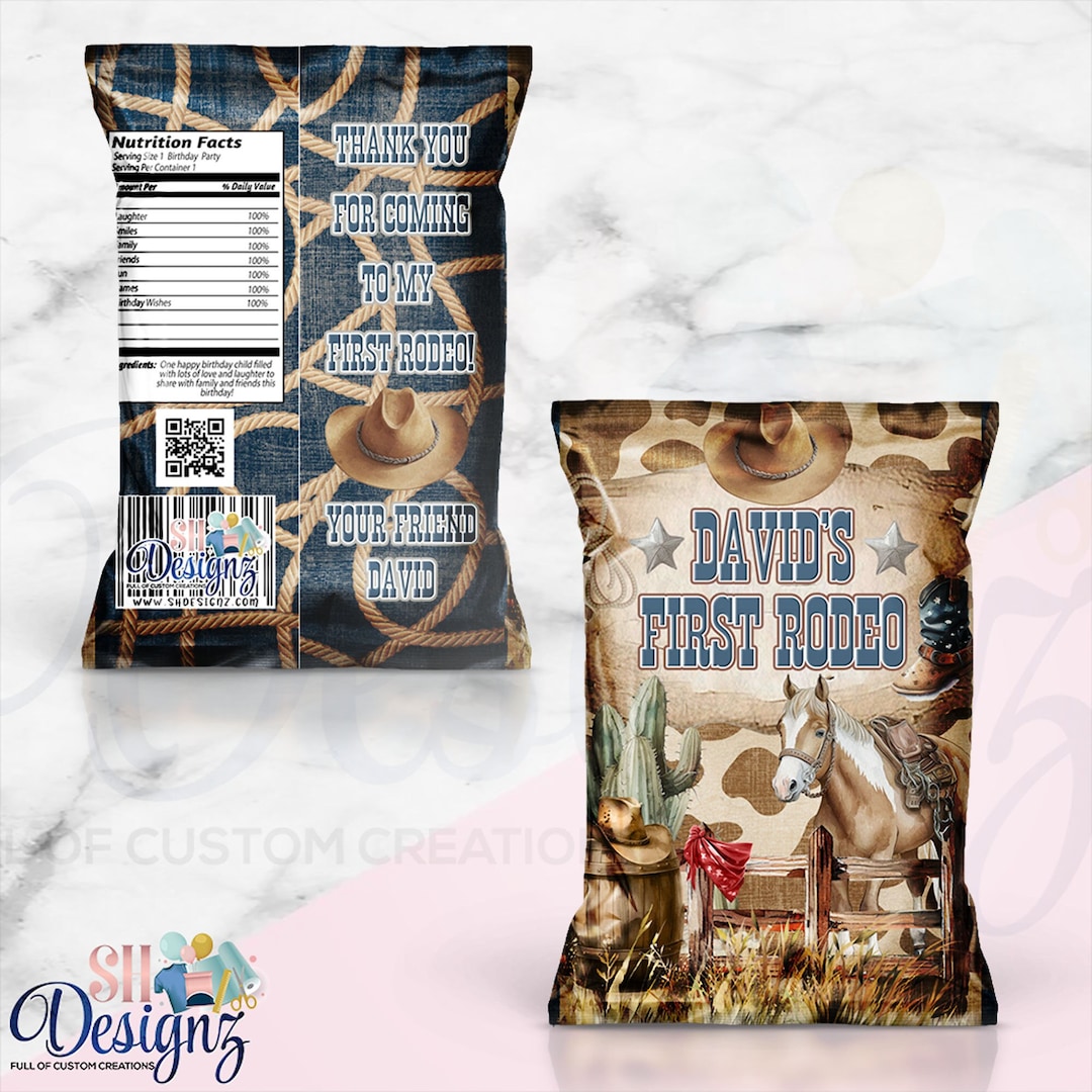 Cowboy Chip Bags, 1st Rodeo Birthday Theme Wild West Party Favors ...