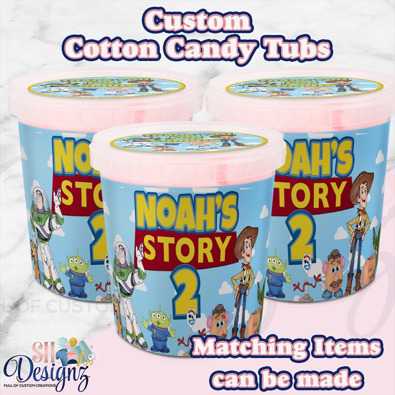 Toy Story Birthday Cotton Candy Tubs: Custom Party Favors - Etsy