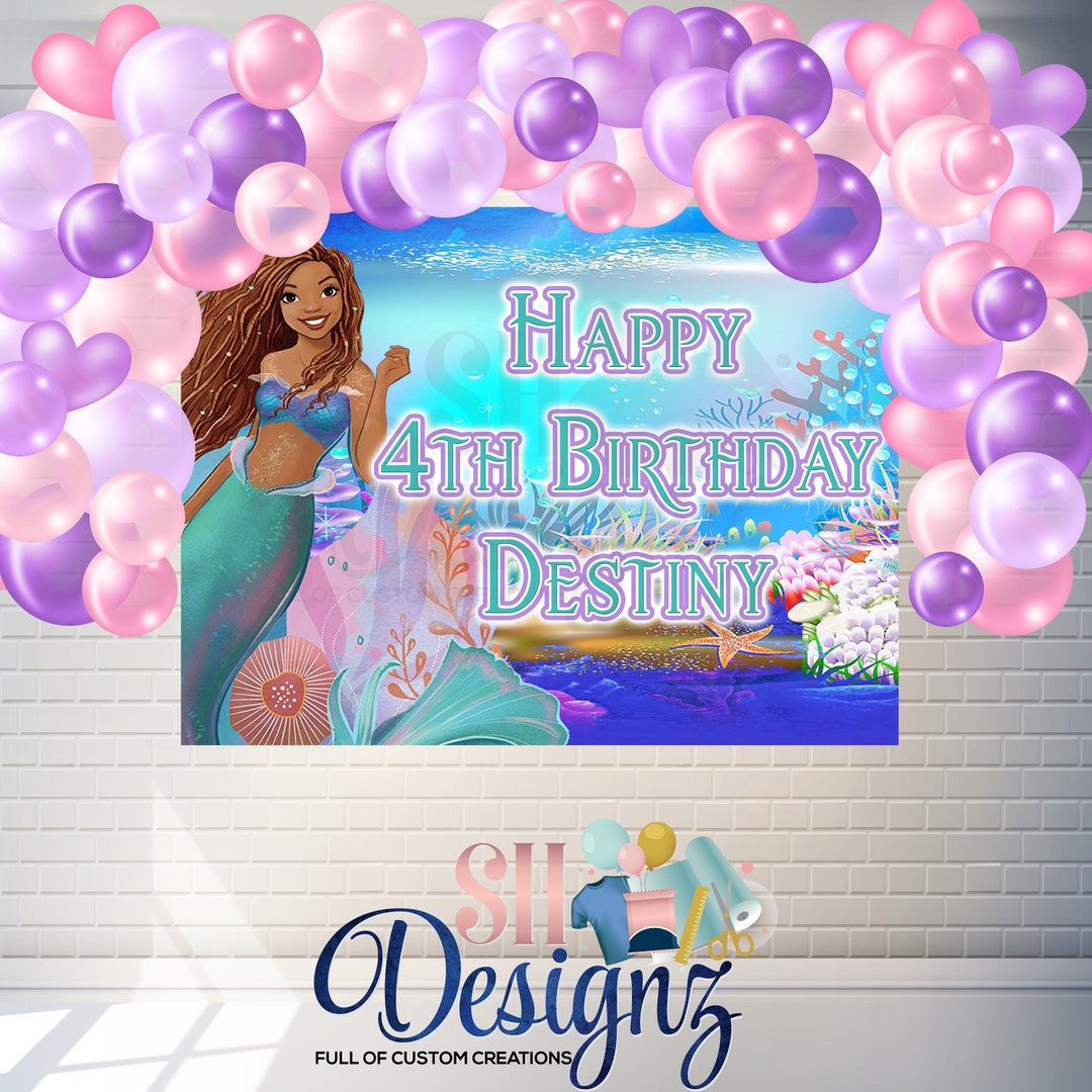 The Little Mermaid Birthday Backdrop Banner, Live Action Mermaid ...