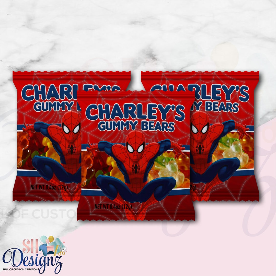 Spiderman Birthday Party Gummy Bear Snacks Favors Treats, Spiderman ...