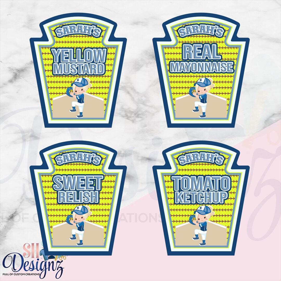 Softball Hot Dog Labels, Softball ,softball Birthday Party, Custom ...