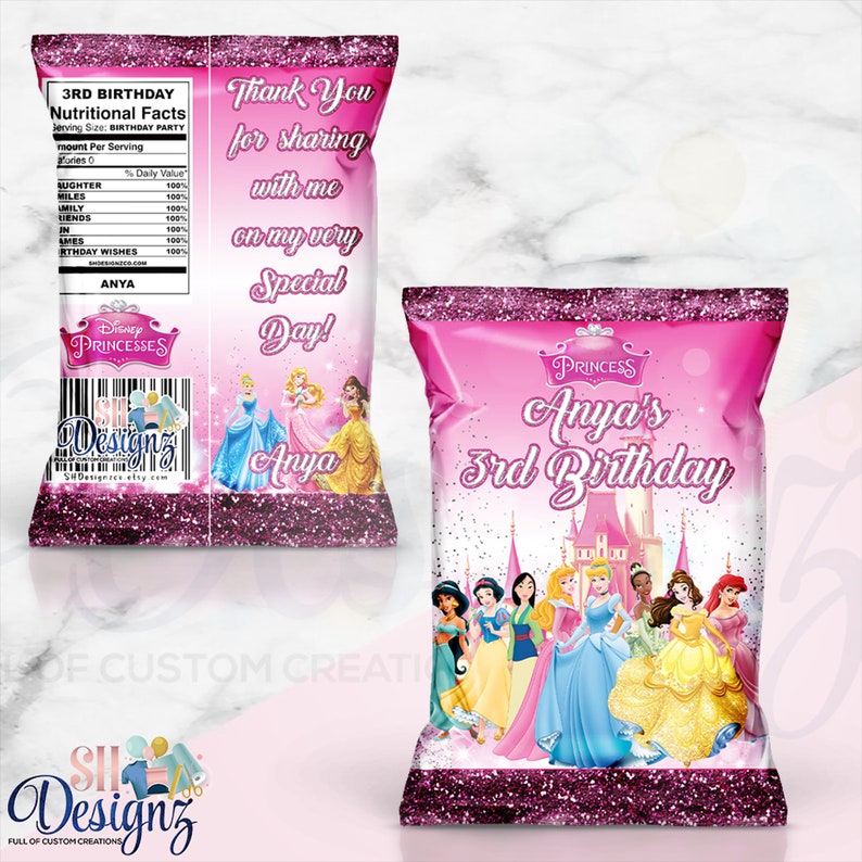 Princess Birthday Party Chip Bags Princess Party Bags - Etsy