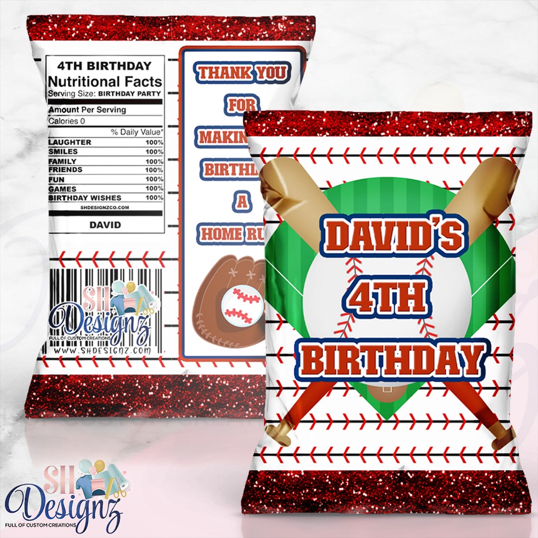 Baseball Chip Bags Birthday Party, Baseball Party, Baseball Theme ...