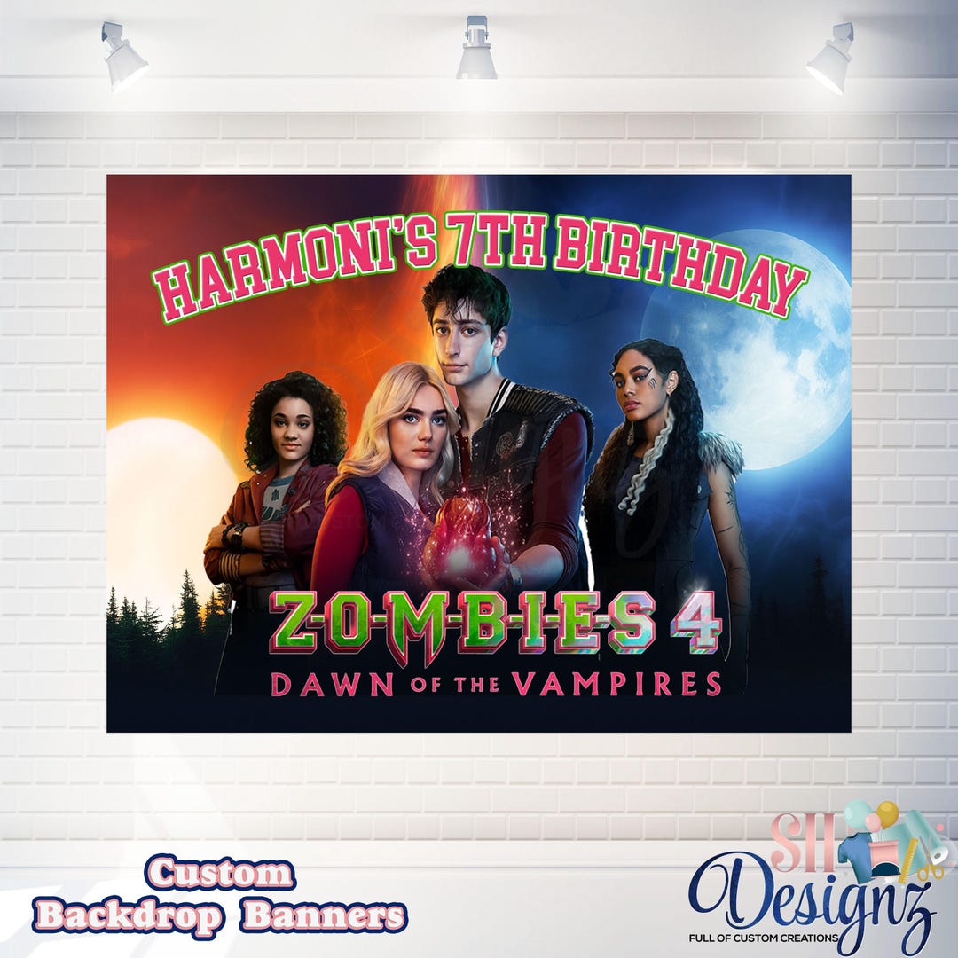 Zombies 4 Birthday Party Banner Backdrop, Zombies 4, Zombies Theme ...