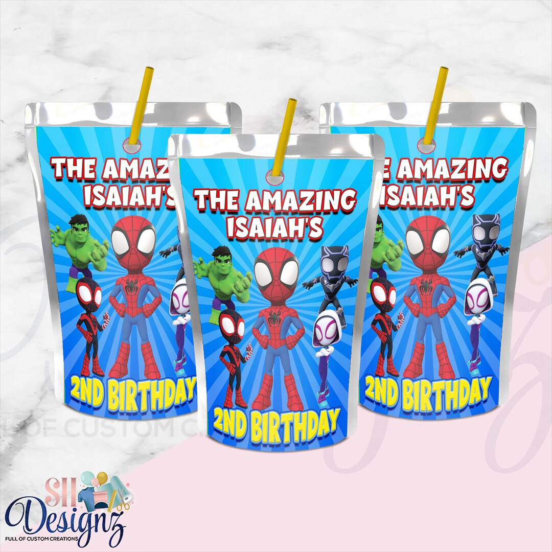 Spider Birthday Party Juice Labels , Spidey and His Amazing Friends ...