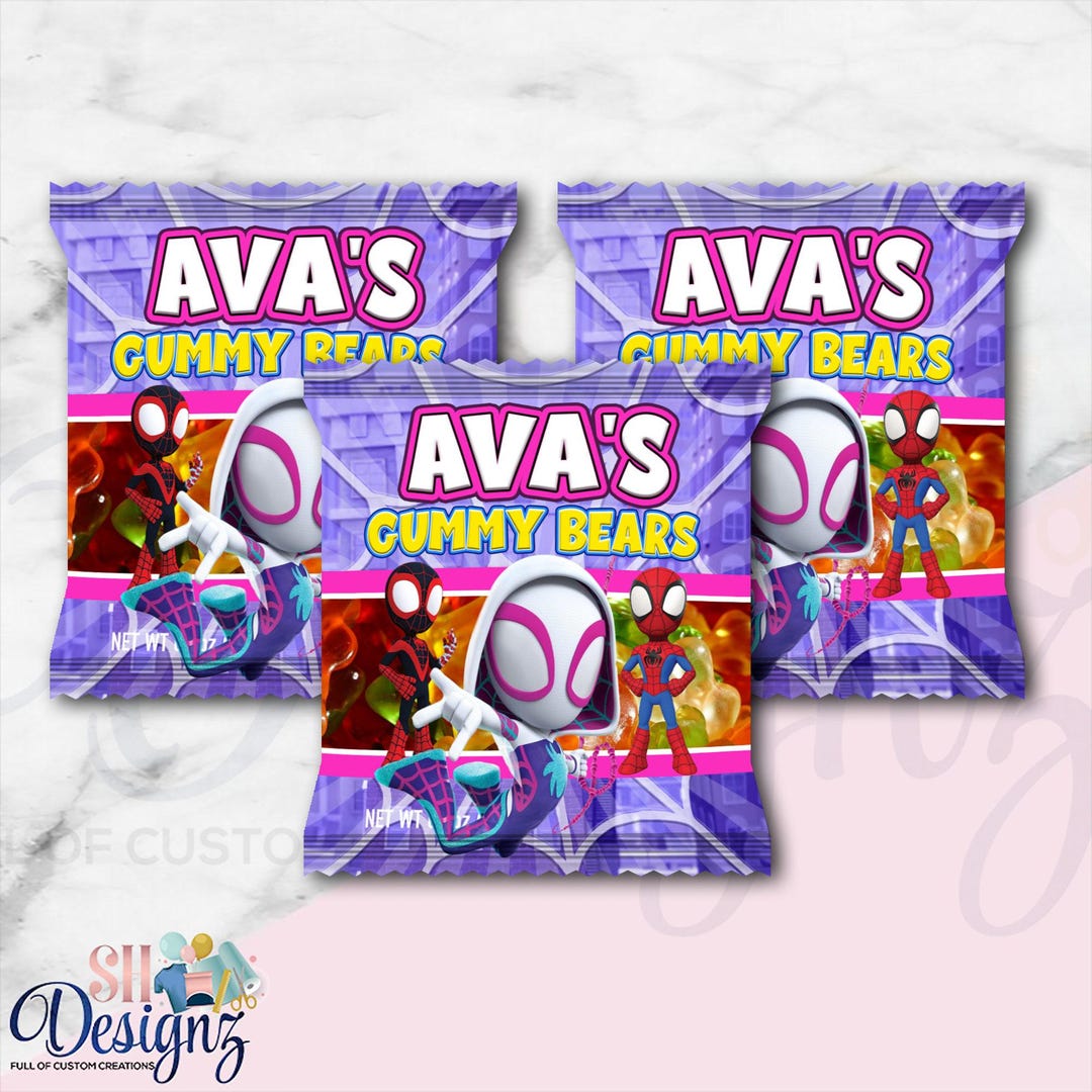 Ghost Spider Spidey and Friends Birthday Party Gummy Bear Snacks Favors ...
