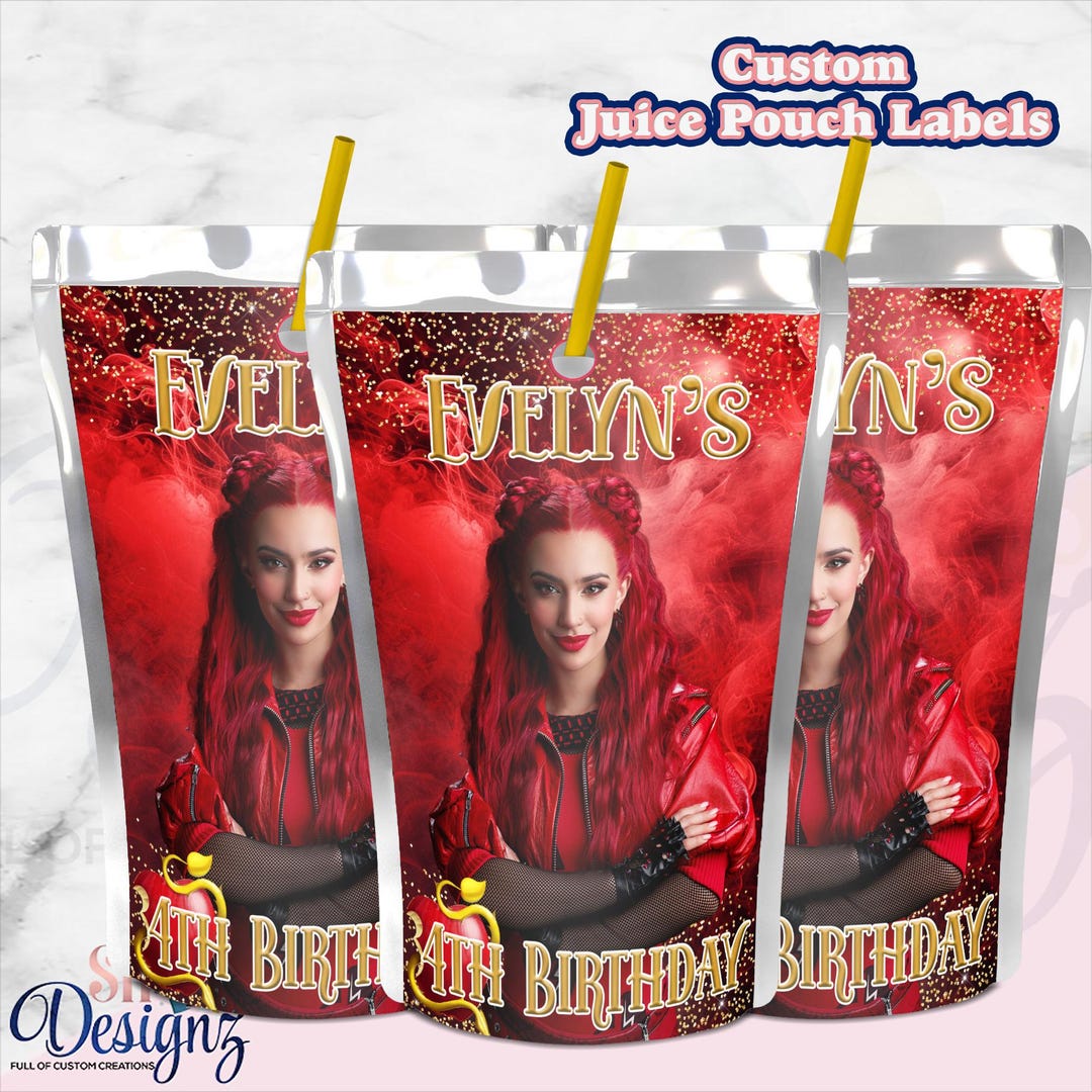 Rise of Red Descendants Theme Birthday Party Drink Labels, Rise of Red ...