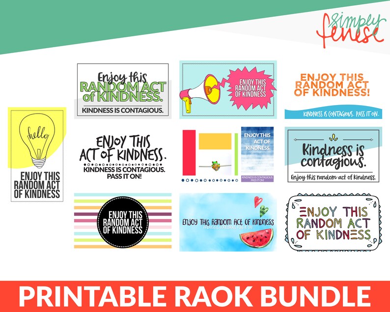 Printable Random Act of Kindness Cards Bundle RAOK DIY - Etsy
