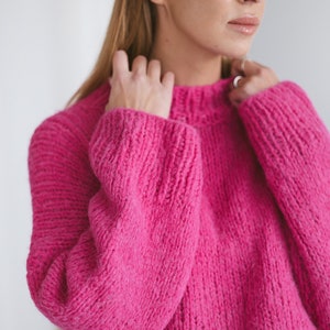 Pink Oversized Sweater, Cerise Red Knitted Jumper, Rose Pink Cable Knit ...