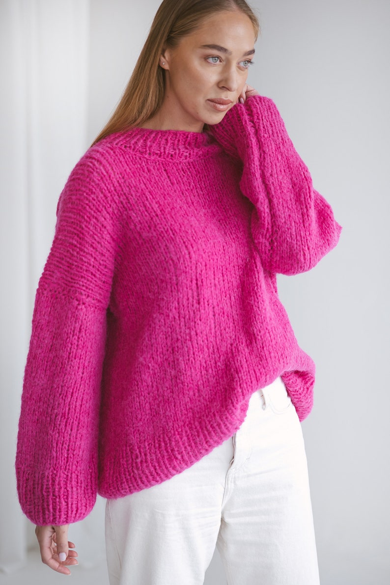 Pink Oversized Sweater Cerise Red Knitted Jumper Rose Pink - Etsy