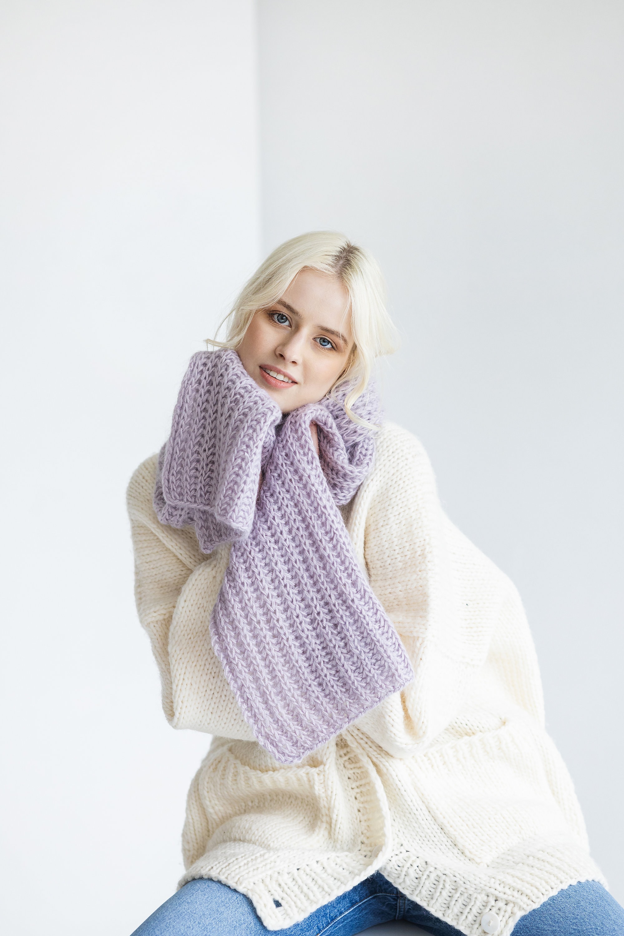 Light Purple Cable Knit Thick Mohair Scarf, Chunky Knitted Oversized ...
