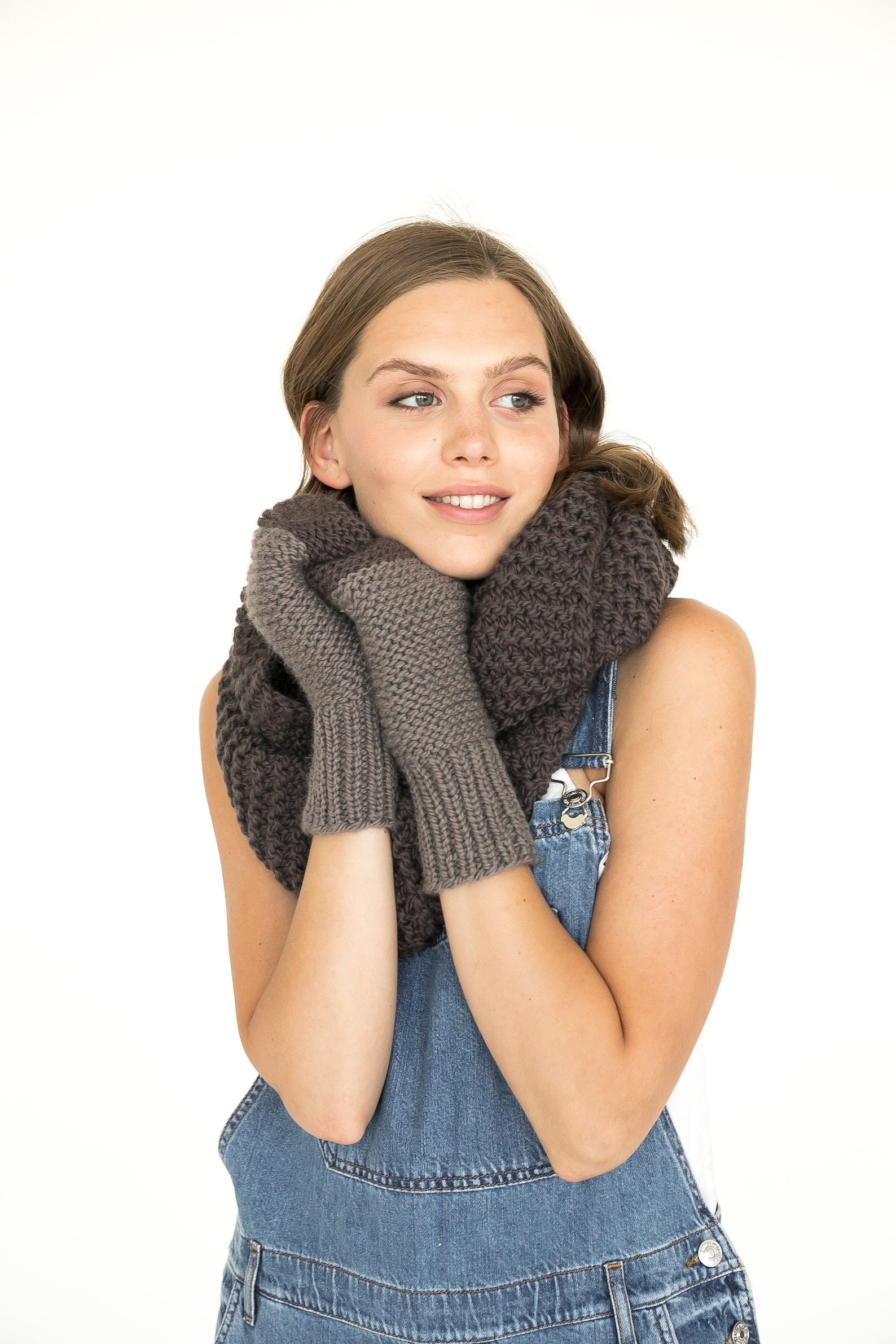 Brown Infinity Scarf and Mittens Set Alpaca Cowl Scarf With - Etsy