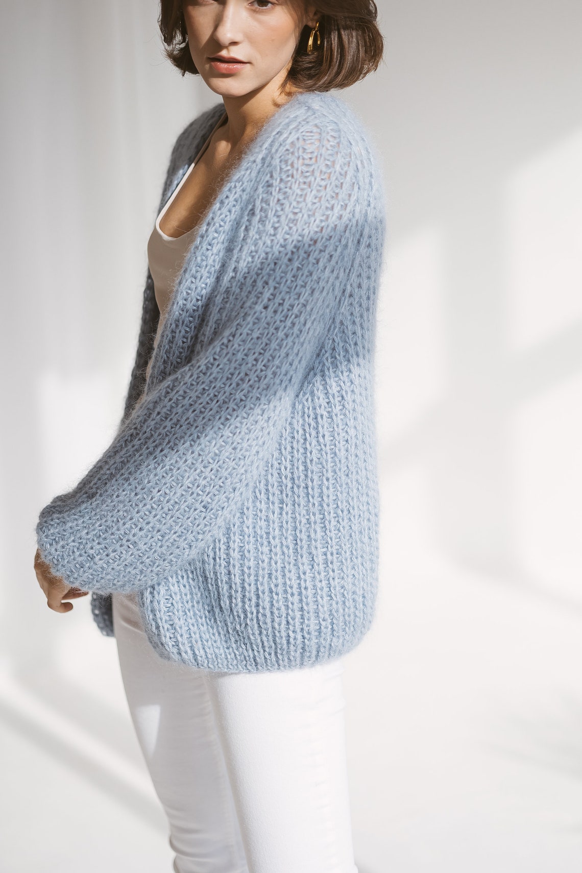 Light Blue Cable Knit Mohair Cardigan Oversized Sky Blue - Etsy