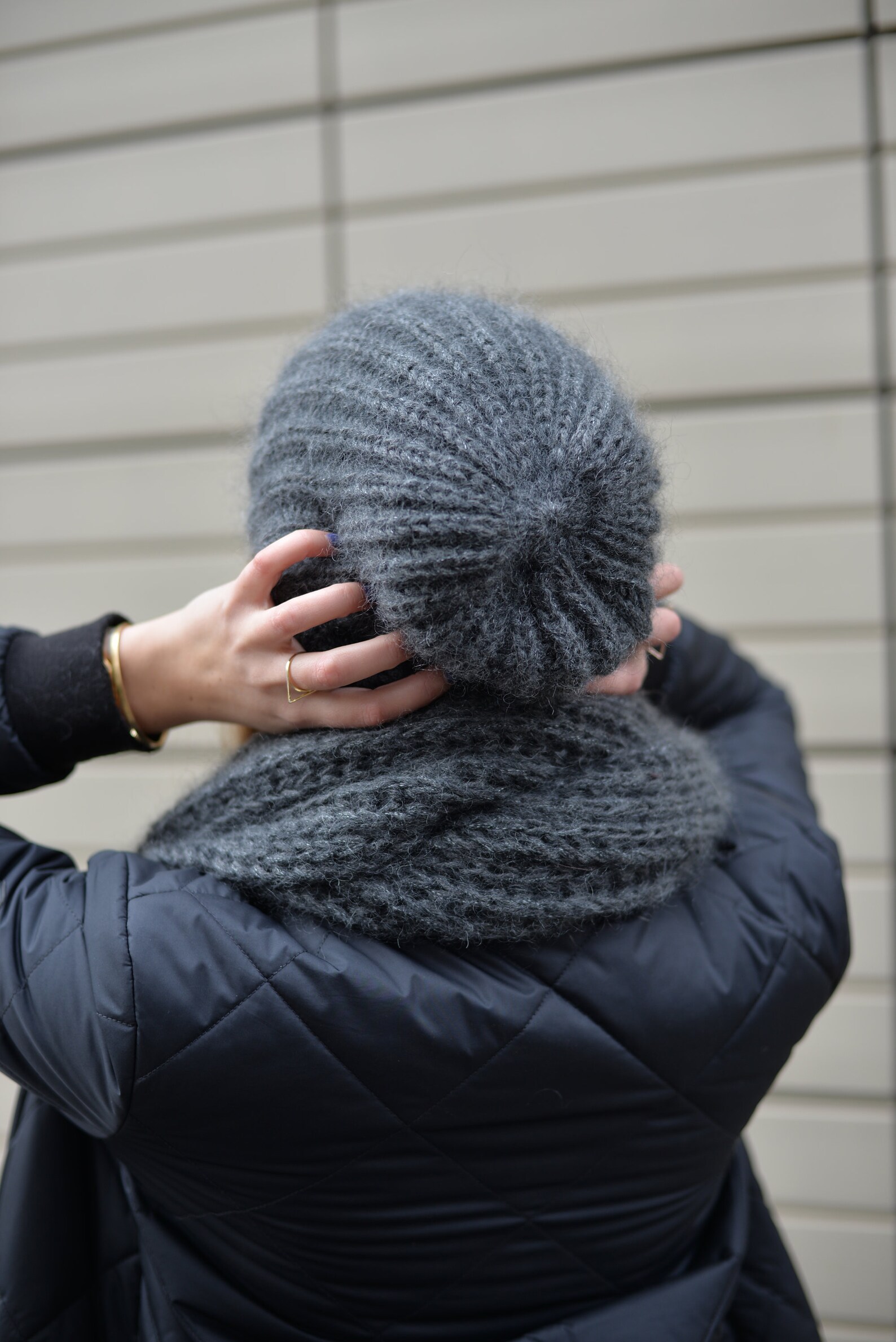Gray Knit Hat and Scarf Set Fuzzy Mohair Scarf Fluffy Mohair - Etsy