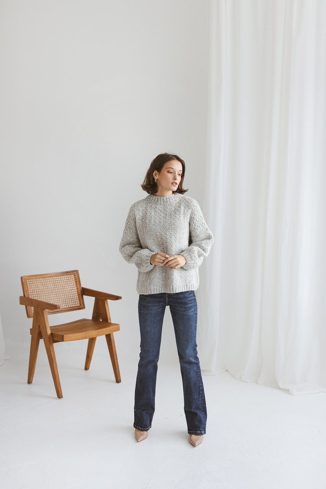 Light Gray Cable Knit Sweater, Grey Chunky Knit Alpaca Jumper, Relax ...