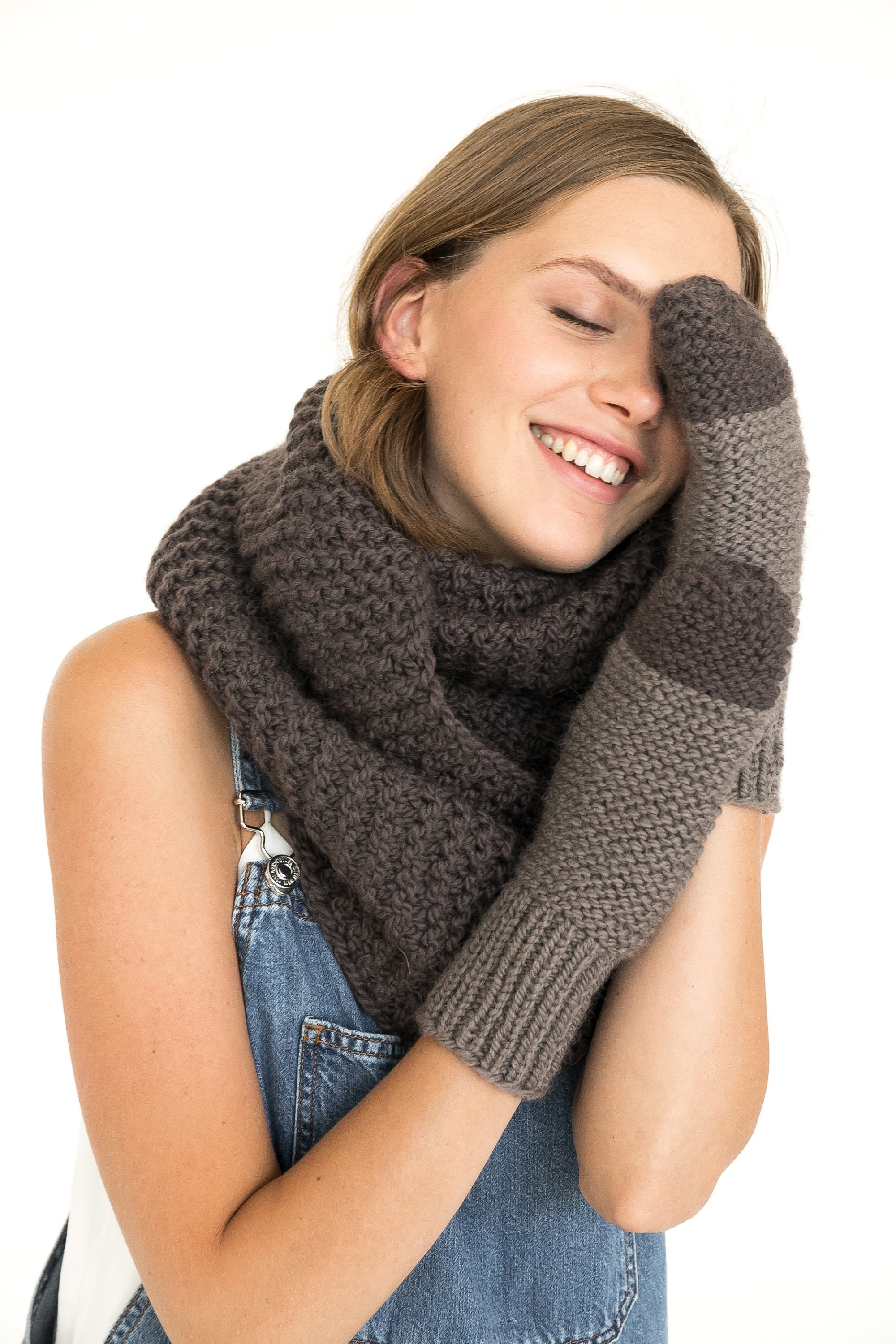 Brown Infinity Scarf and Mittens Set Alpaca Cowl Scarf With - Etsy