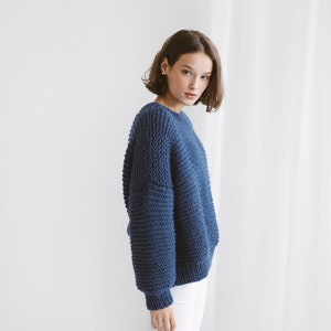 Blue Oversize Alpaca Sweater, Chunky Royal Blue Wool Sweater, Crew Neck ...