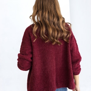 Bordeaux Alpaca Wool Cardigan With Buttons, Burgundy Red Cable Knit ...