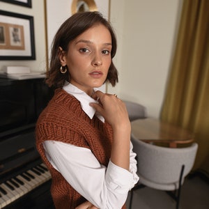 Rust Knit Sweater Vest, Burned Orange Cable Knit Wool Top, Ginger ...