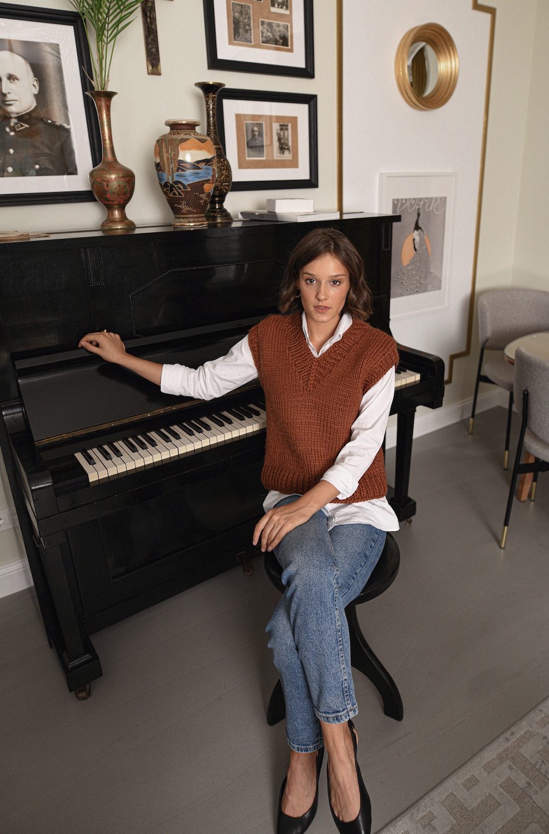 Rust Knit Sweater Vest, Burned Orange Cable Knit Wool Top, Ginger ...