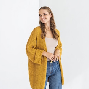 Mustard Yellow Kimono Mohair Cardigan, Long Fluffy Minimalist Alpaca ...