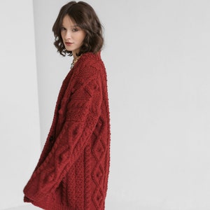 Dark Red Oversized Alpaca Cardigan With Buttons, Burgundy Wine Color ...