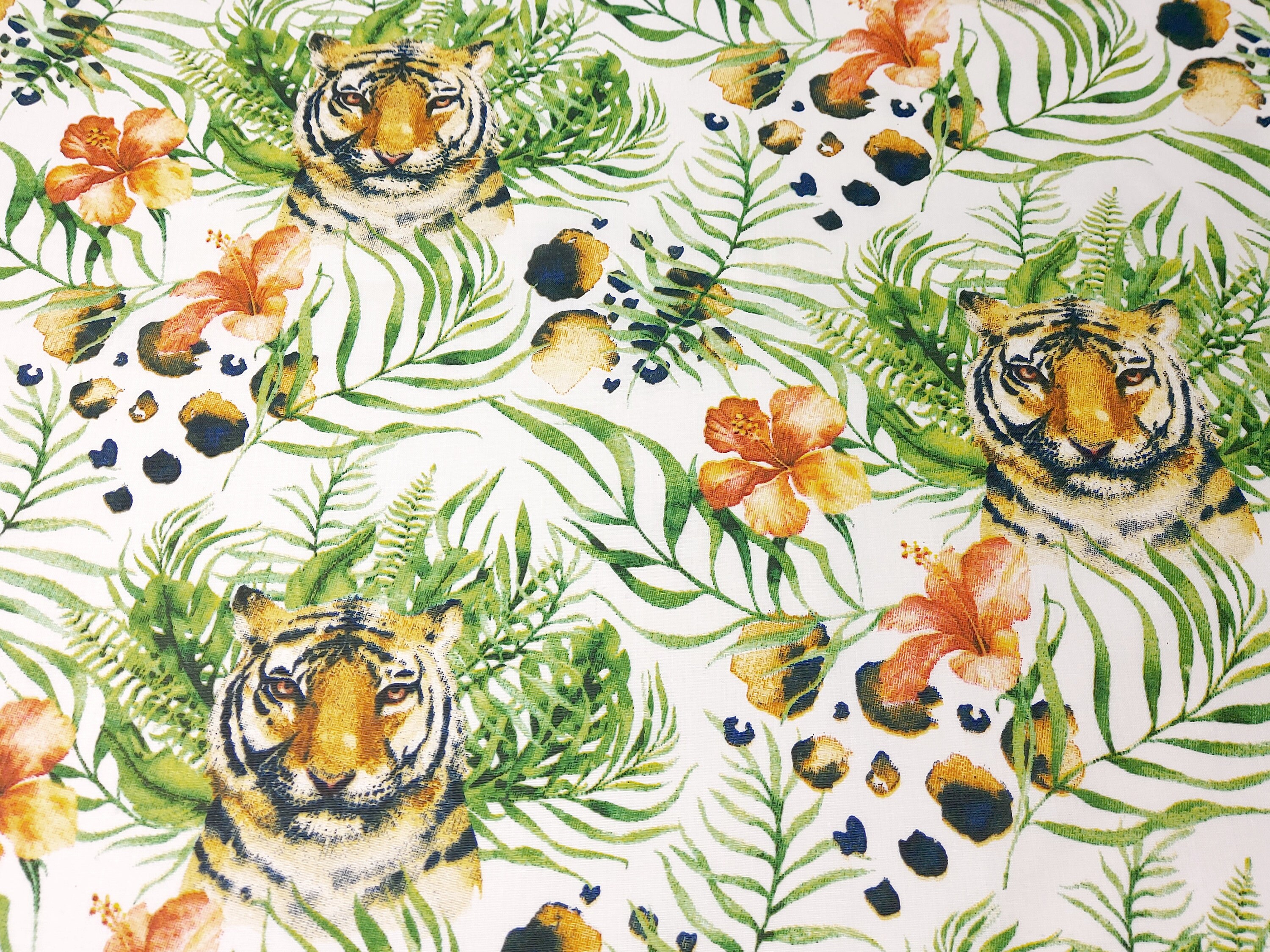 Fabric 100% Cotton Tiger with Flowers 0.5Mb | Etsy
