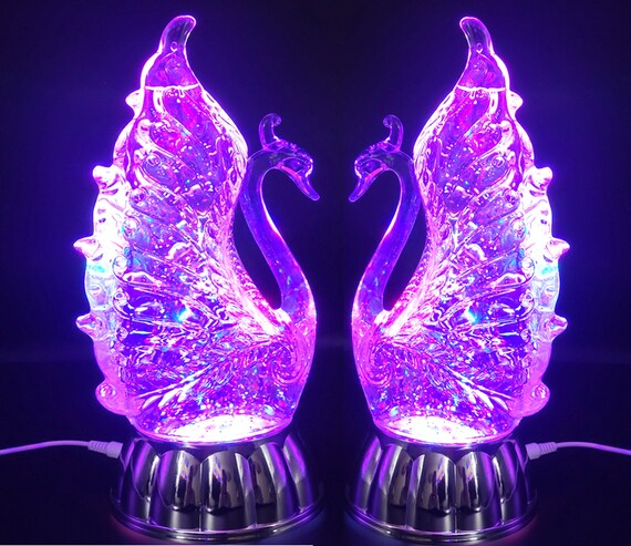 Dalax Swan Couple Statue Figurine LED Lighted Sparkling Color | Etsy
