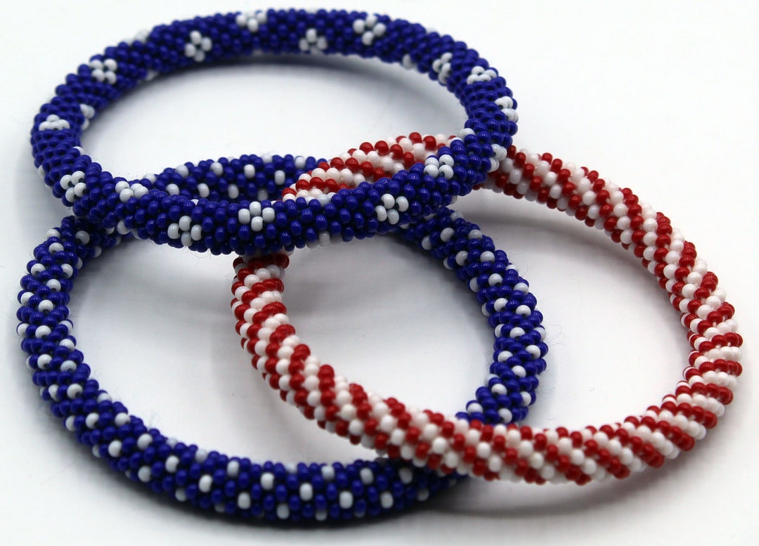 American Flag Style Stacked Bracelets Nepal Glass Bead Bracelet Seed ...