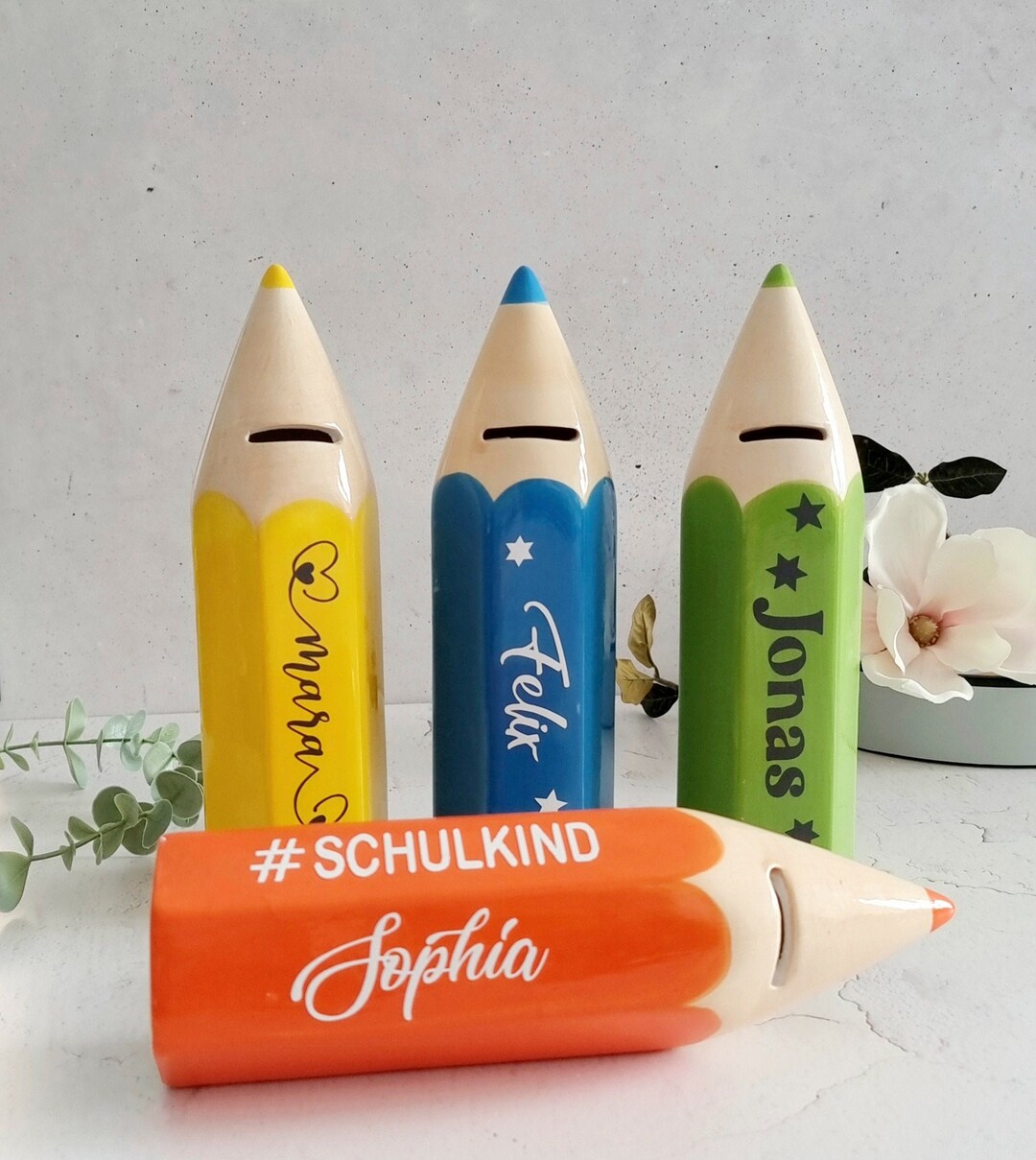 Spardose personalisiert Buntstift für Kinder | Geldgeschenk | Sparbüchse Stift | Schulanfang ...