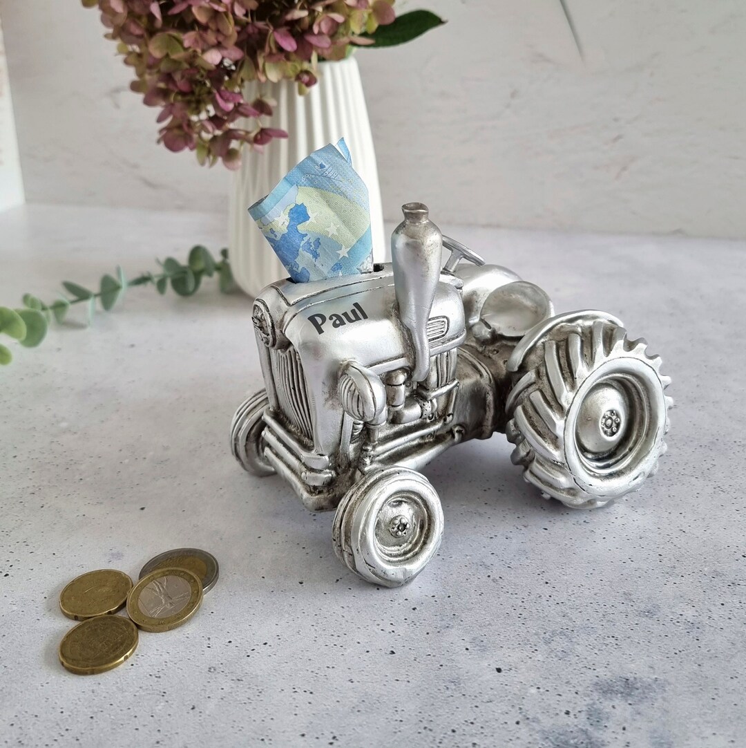 Money Box Tractor Antique Silver Agricultural Machine Money Box With ...