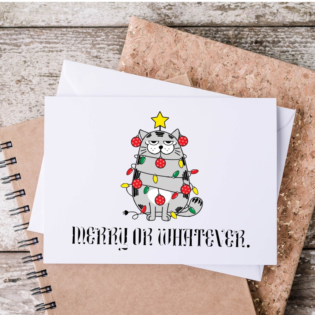 Printable Christmas Card, Cat in Christmas Lights Digital Card, 4 X 5.5 ...