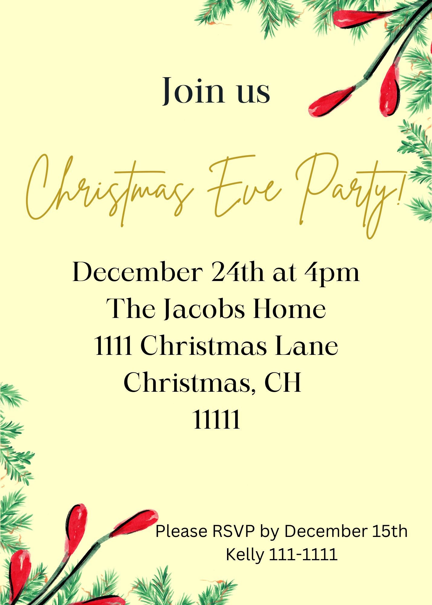 Digital Christmas Eve Party Invitation I Editable and Printable I Canva ...