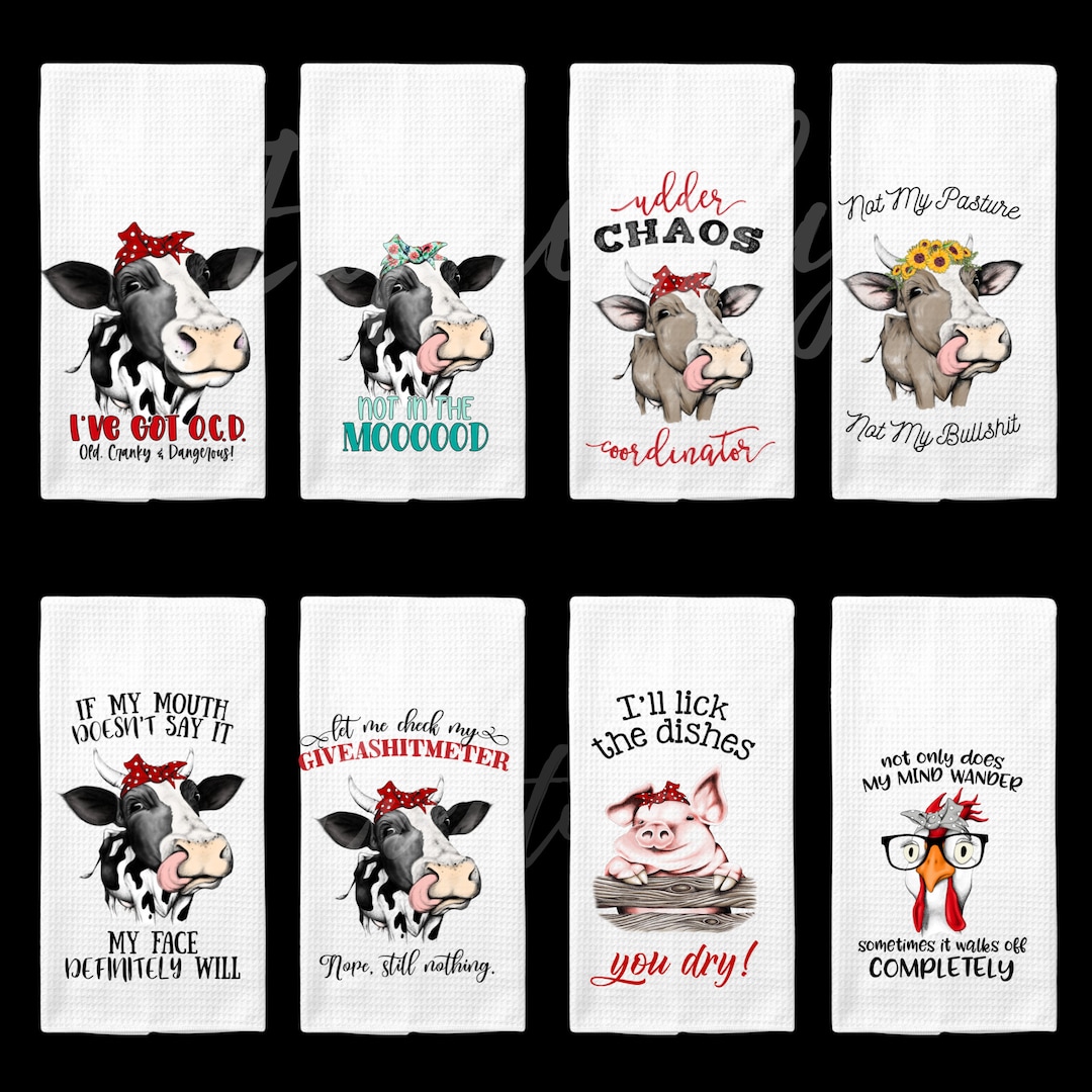 Funny Farmhouse Kitchen Towel, Shower Gift, Cow Housewarming Gift ...