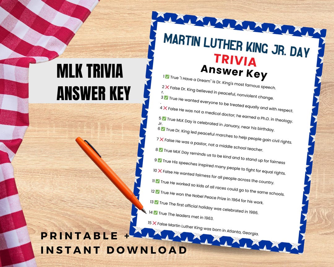 Martin Luther King Trivia Game PDF – MLK True or False Questions With ...