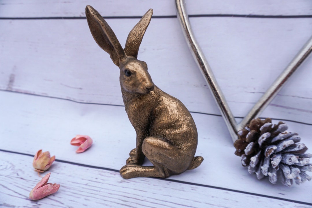 Sitting Bronze Effect Hare Ornament, / Sitting Rabbit Onrament / Hare ...