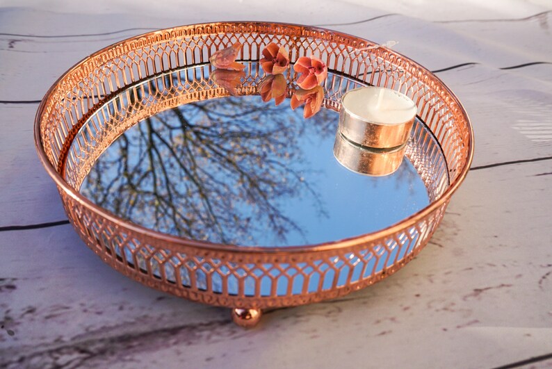 Copper mirror Candle Plate / rose gold candle tray / gift for | Etsy