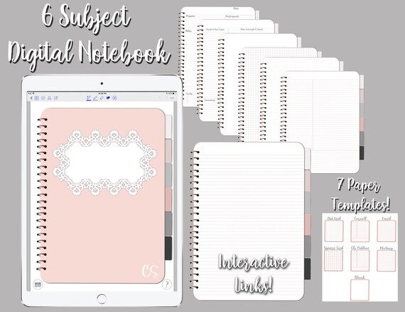 Goodnotes 6 Subject Pink and Gray Notebook - Etsy