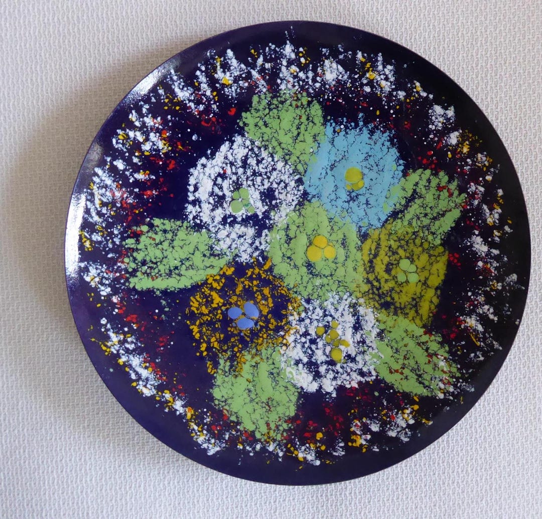 Fischland Brass Enamel Bowl Wall Plate Handicraft GDR True Vintage 50s ...