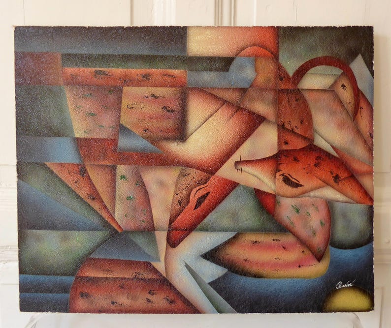 Cubist Painting, Foxes in the Style of Franz Marc, Art Picture, Vintage ...
