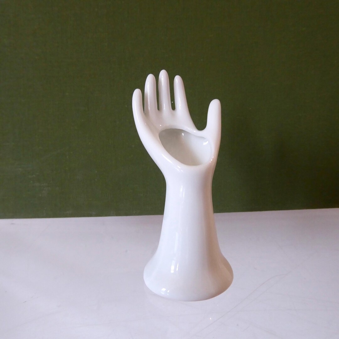 Small Porcelain Hand Sculpture, Jewelry Miniature Vase, White Vintage ...